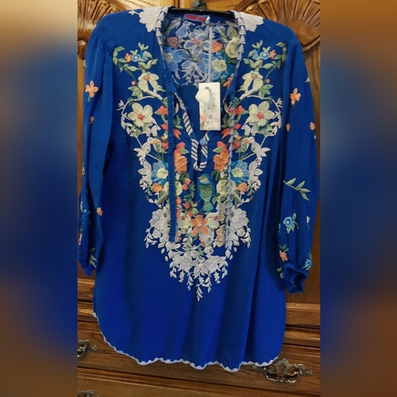 Johnny Was | Tops | New W Tag Sz L Johnny Was Taifa Blue Embroidered ...